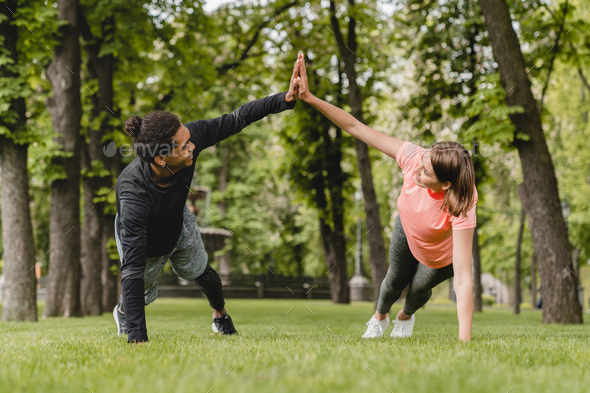 Fit healthy young male and female athletes boyfriend and girlfriend ...