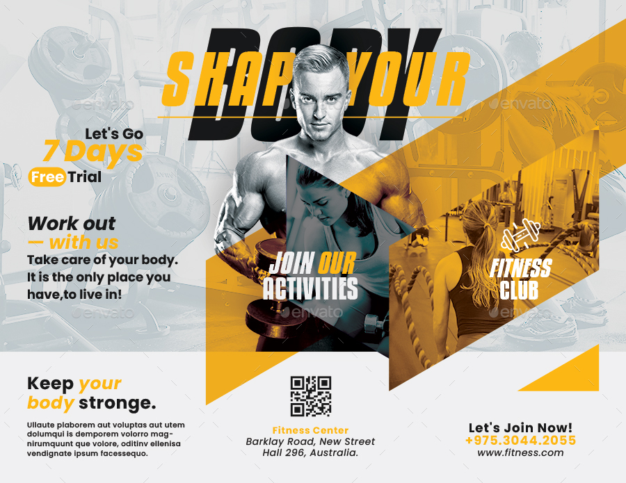 Fitness Gym Trifold Brochure, Print Templates | GraphicRiver