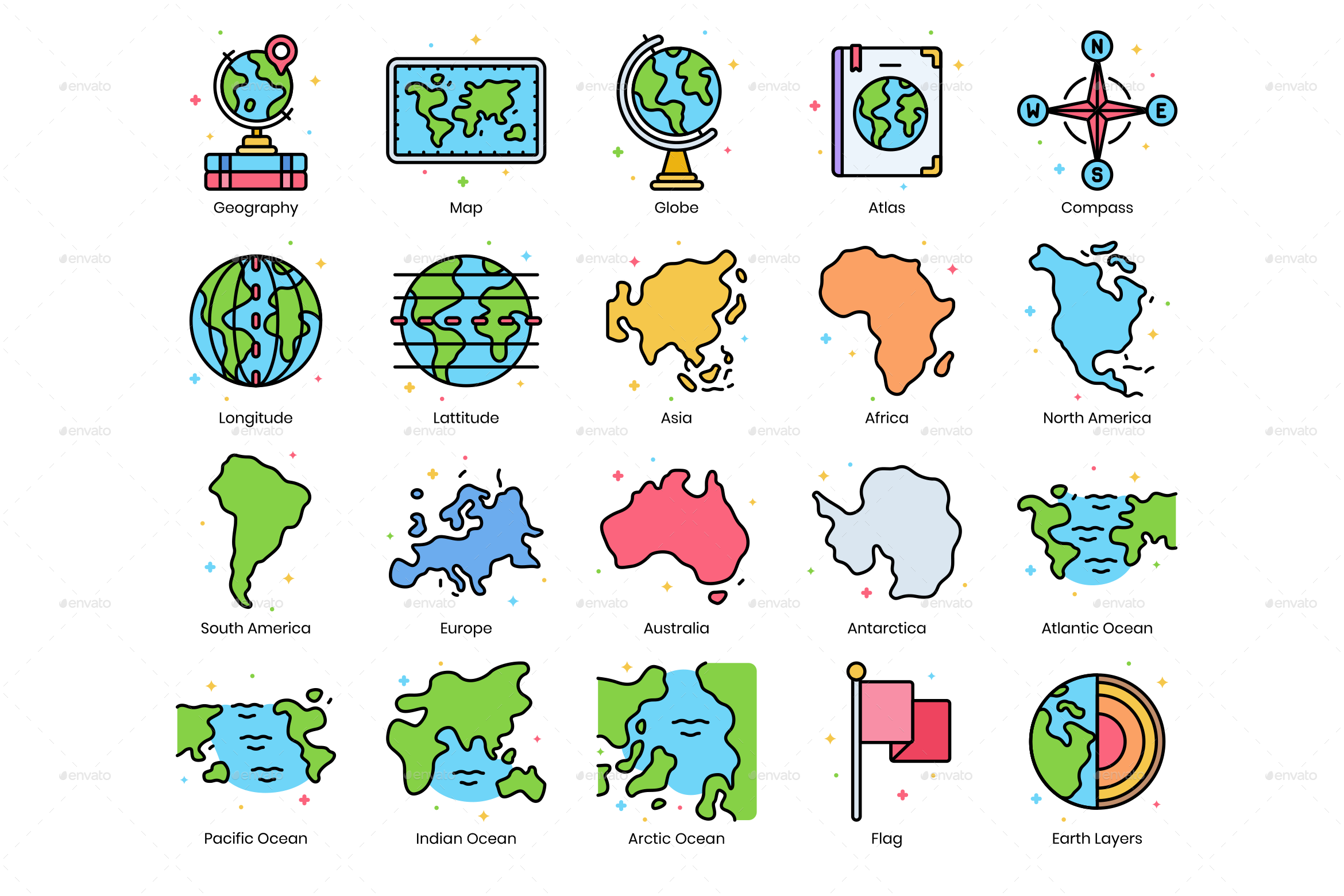 70 Geography Icons | Vivid Series, Icons | GraphicRiver