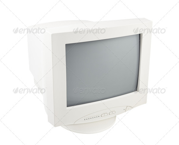 Old Pc Crt Monitor Screen Display isolated white background Stock Photo ...