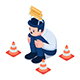 Isometric Businessman with Construction Sign Inside His Head, Vectors