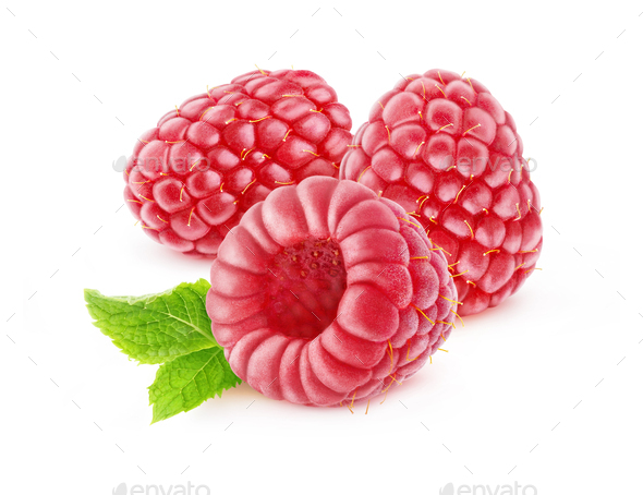 Three isolated raspberries Stock Photo by photomaru | PhotoDune
