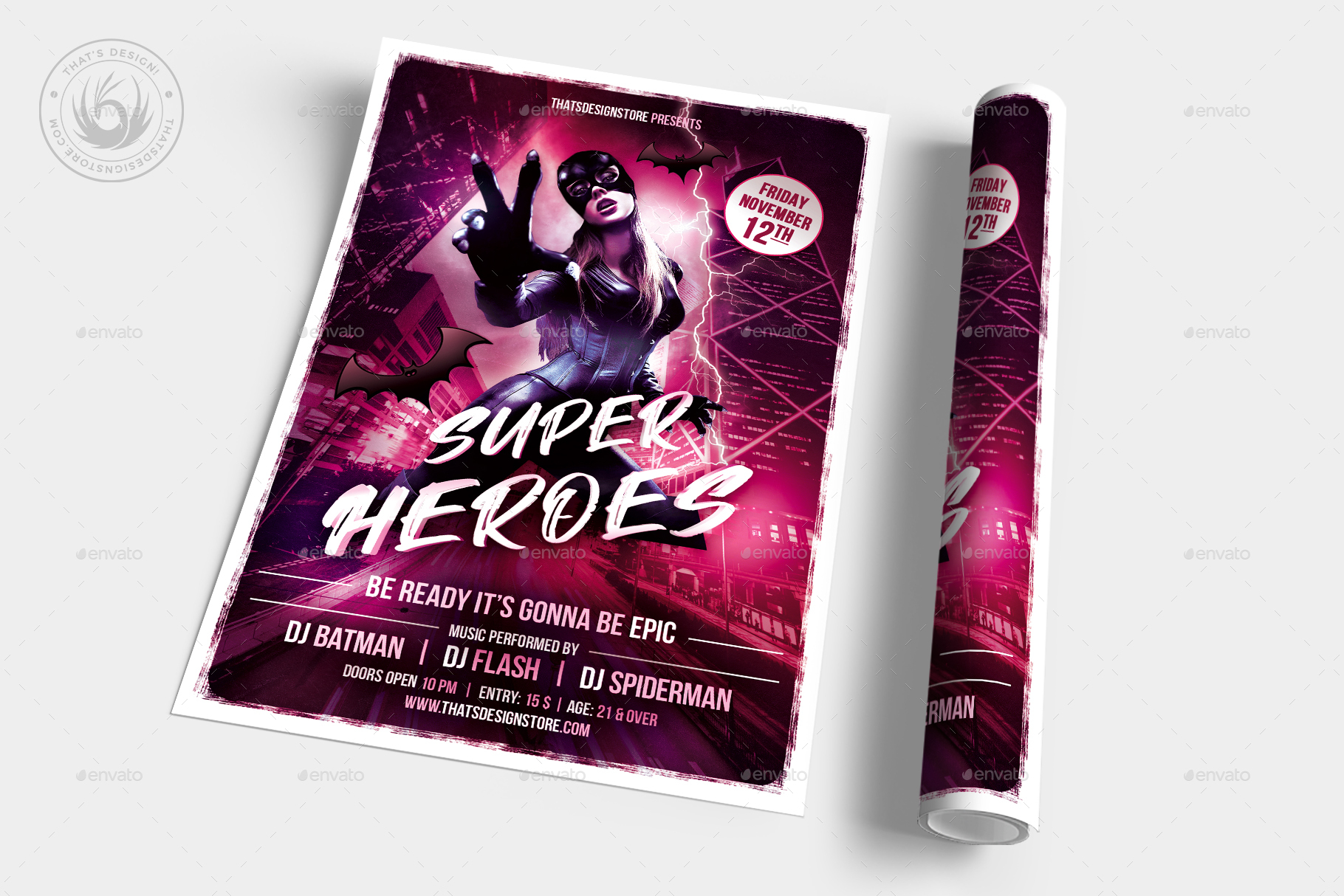 Superheroes Night Flyer Template, Print Templates | GraphicRiver