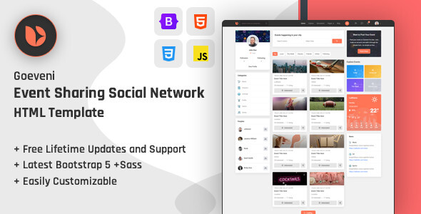 Goeveni - Event Sharing Social Network Html Template by Gambolthemes
