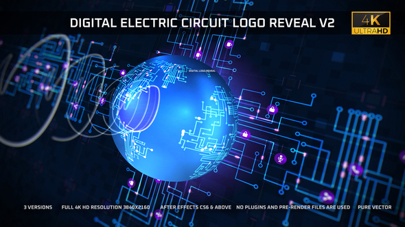 Digital Electric Circuit Logo Reveal - v2, After Effects Project Files