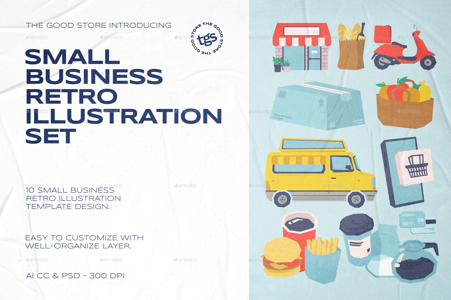 Small Business Retro Illustration Set, Graphics | GraphicRiver
