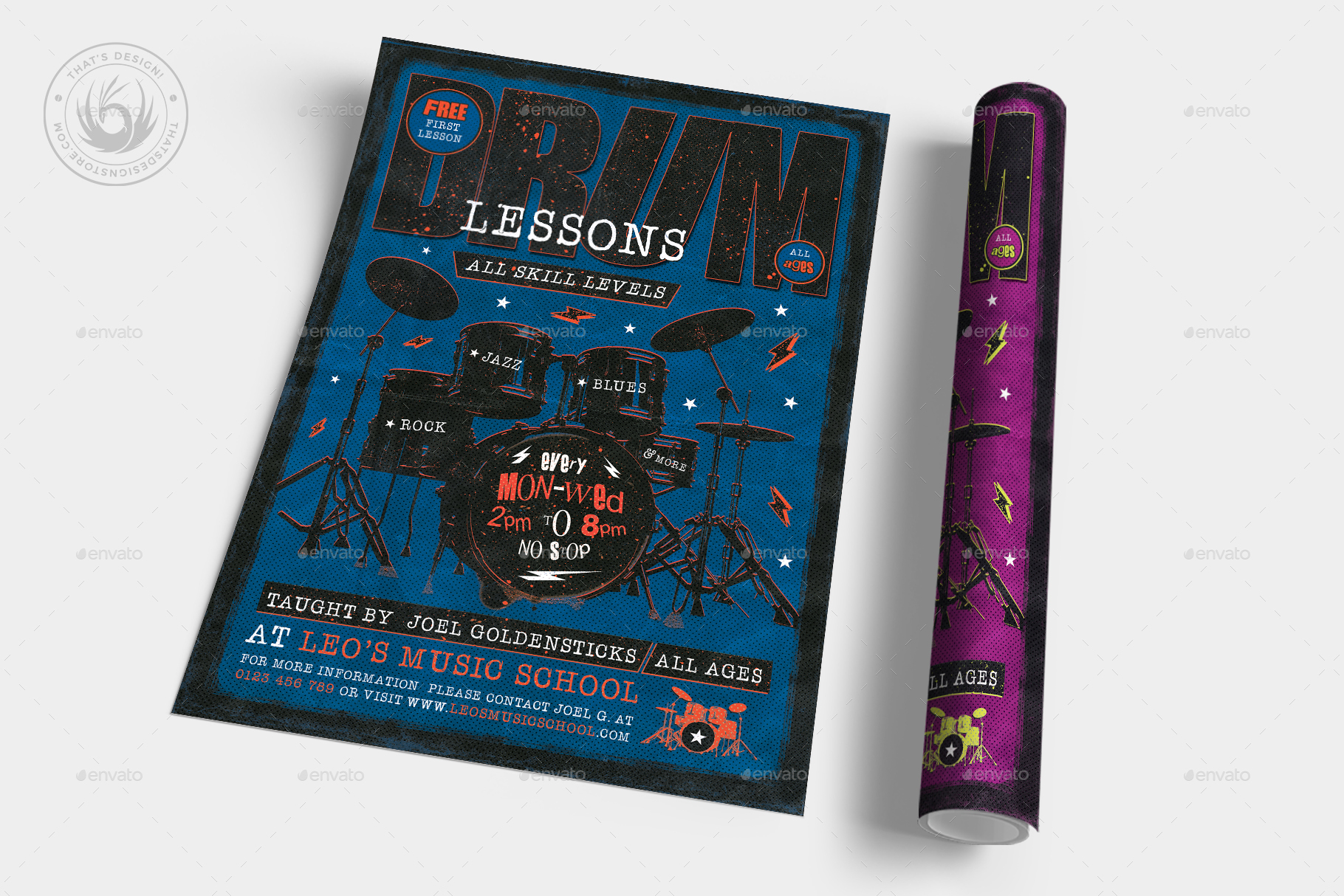 Drum Lessons Flyer Template V3, Print Templates | GraphicRiver