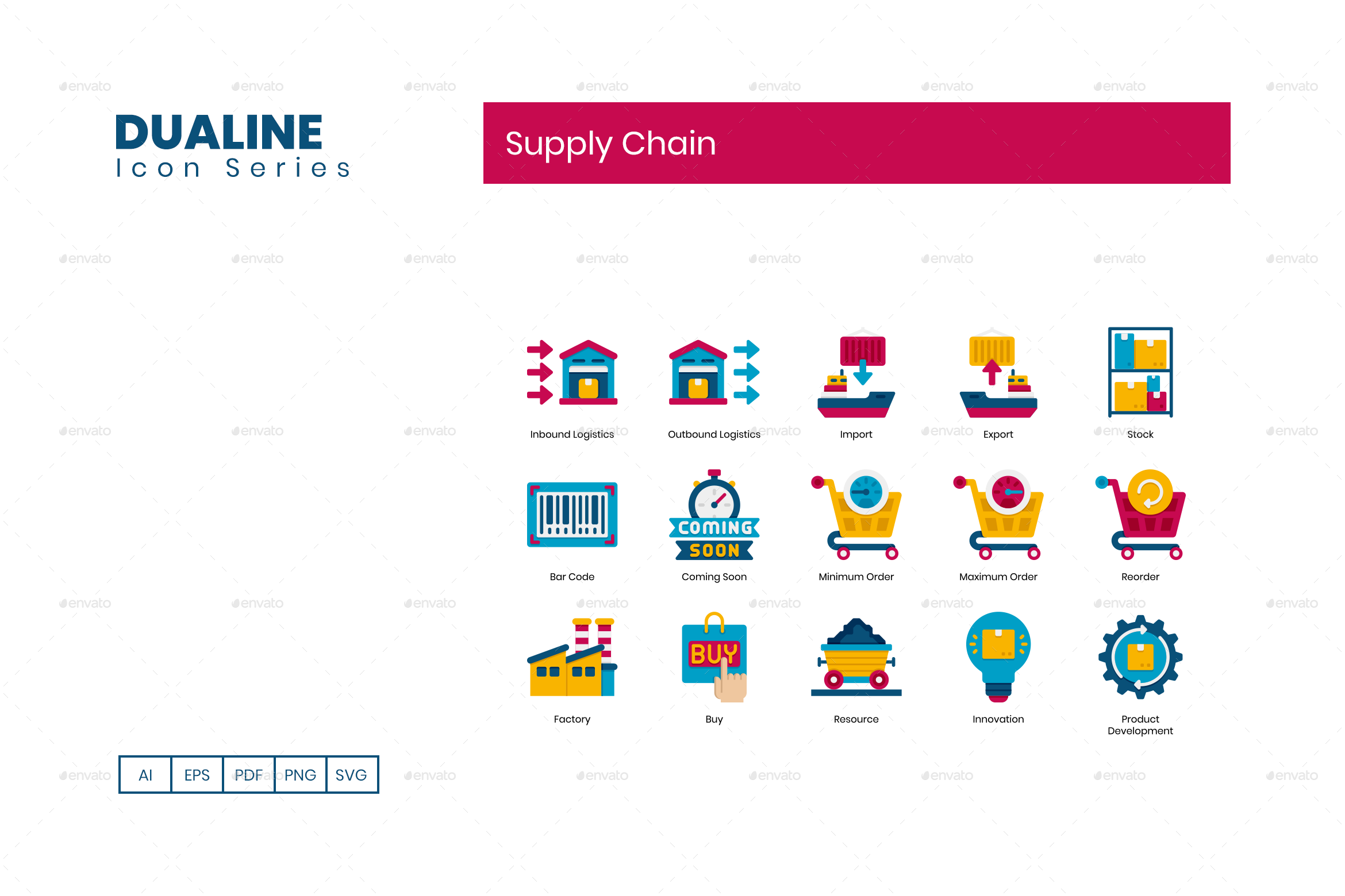 65 Supply Chain Icons | Dualine Flat Series, Icons | GraphicRiver