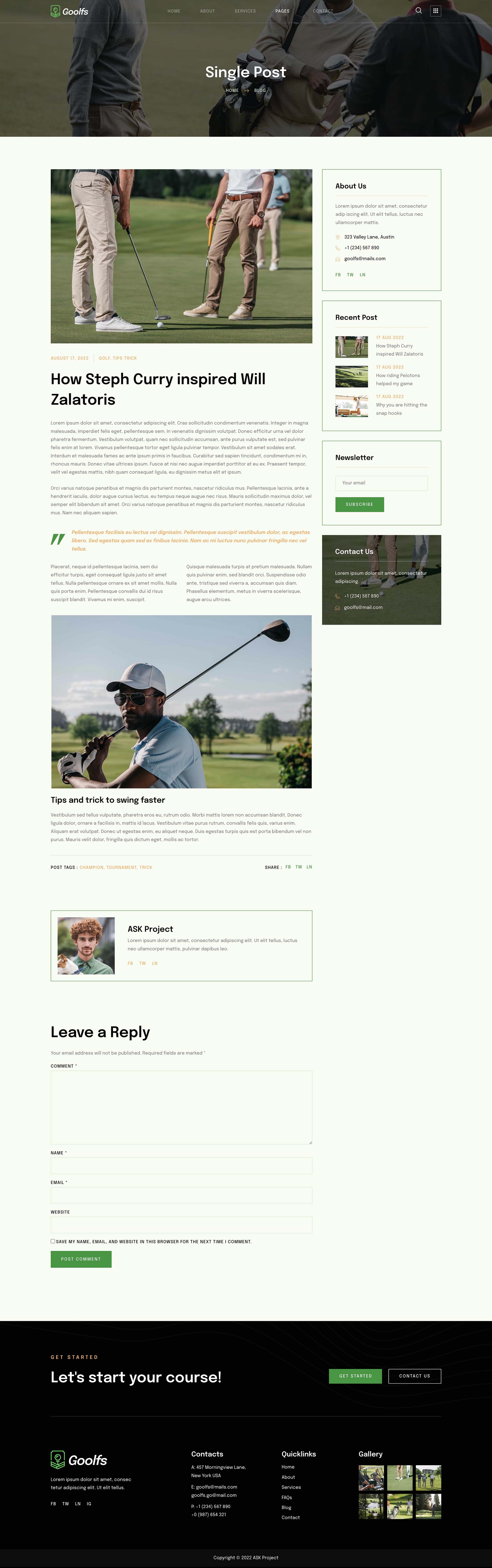 Goolfs - Golf Course & Club Elementor Template Kit by askproject ...