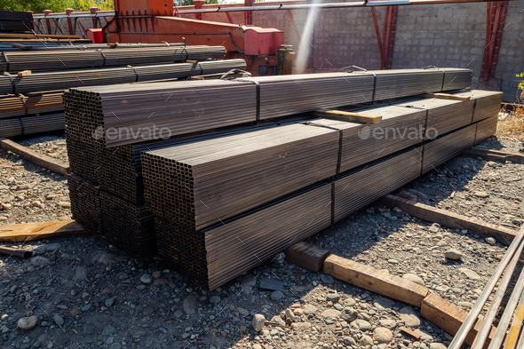 Stainless steel rectangular bars of metal Stock Photo by collab_media