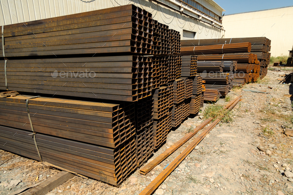 Stainless steel rectangular bars of metal Stock Photo by collab_media