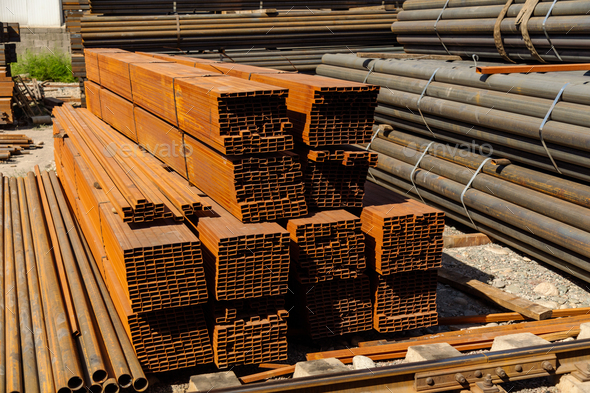 Stainless steel rectangular bars of metal Stock Photo by collab_media