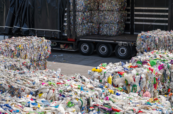 Piles of Plastic Recycling Material Going to Recycling Facility Stock ...