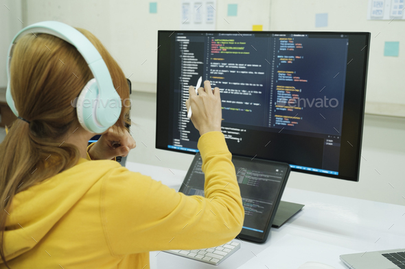 Close up programmer is coding and programming software. Stock Photo by ...