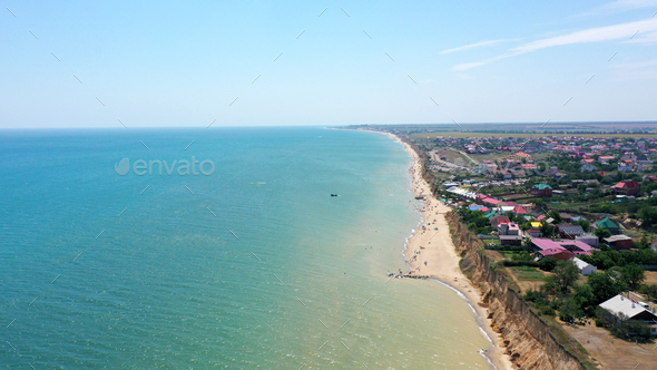 Panorama of sea shore in South Ukraine, Europe. Resort city with nice ...