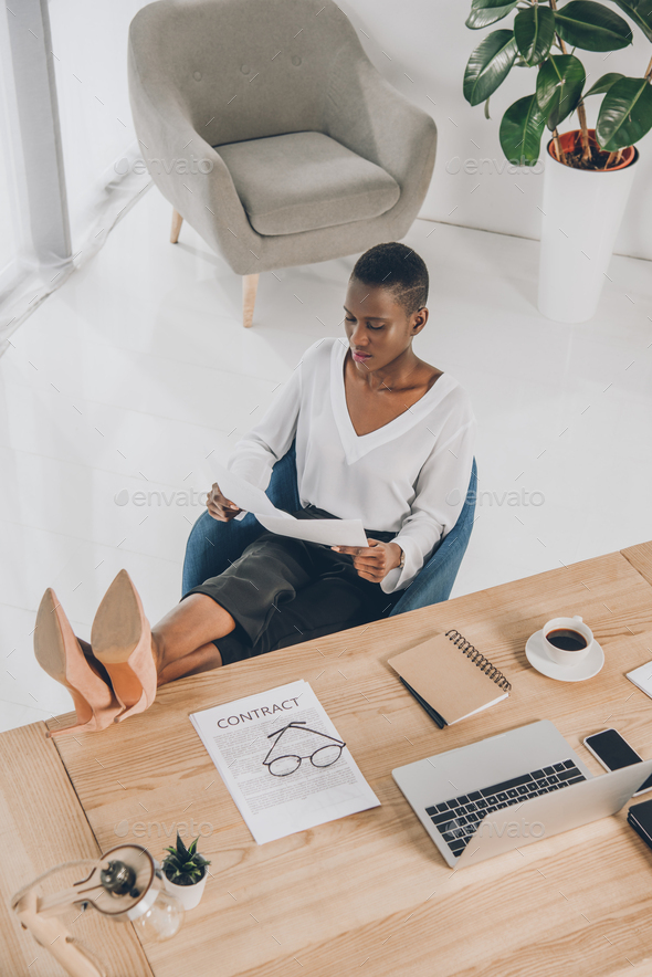 high angle view of stylish attractive african american businesswoman ...