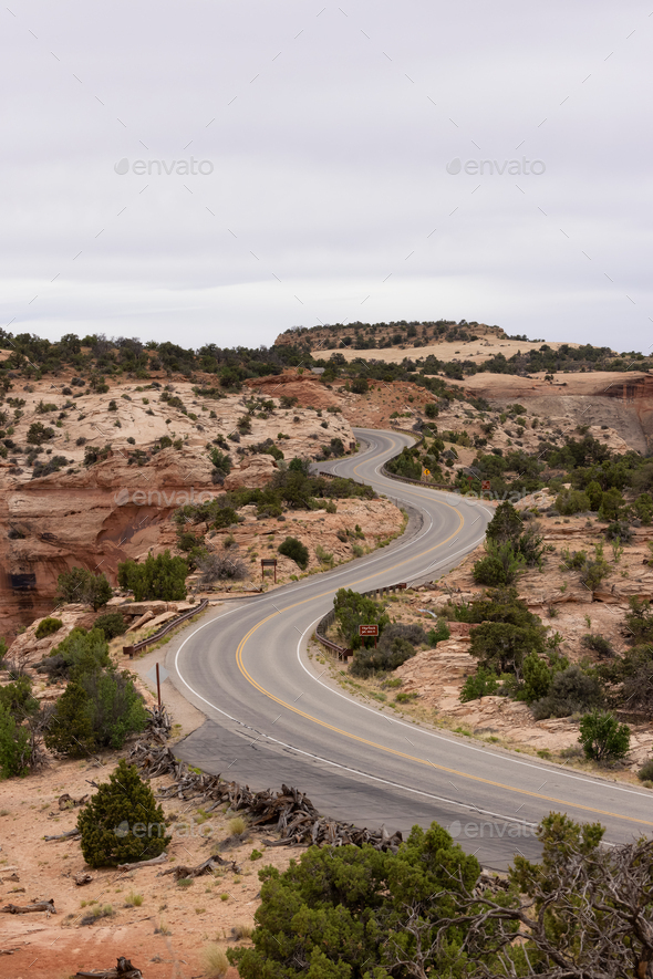 Scenic Road surrounded by Red Rock Mountains in the Desert. Stock Photo ...