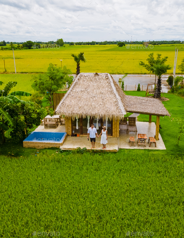 Eco farm homestay with a rice field in central Thailand, couple ...