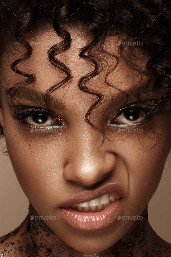 Portrait of a girl with emotion on her face. Anger Stock Photo by ...