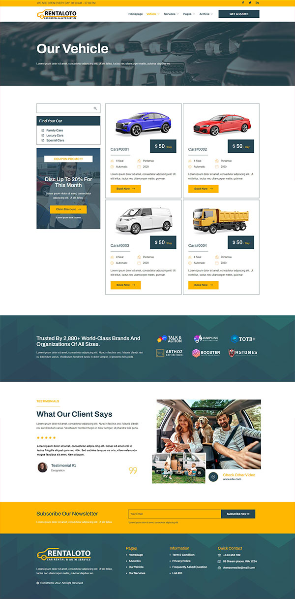 Rentaloto - Car Rental & Auto Services Elementor Template Kit by Rometheme