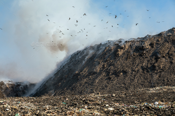 Landfill with burning trash piles Stock Photo by collab_media | PhotoDune