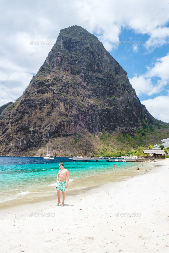 young men in swimshort on vacation Saint Lucia, luxury holiday Saint ...