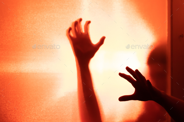 Shadowy figure behind glass - creepy, horror background Stock Photo by ...