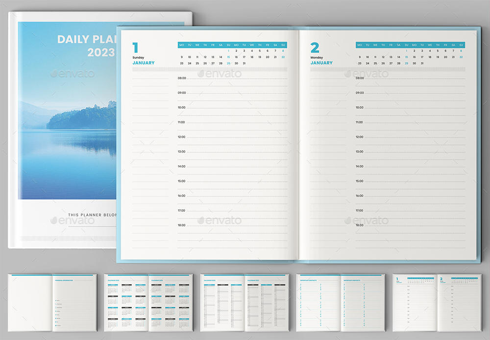 Daily Planner 2023, Organizer Calendar 2023, Print Templates | GraphicRiver