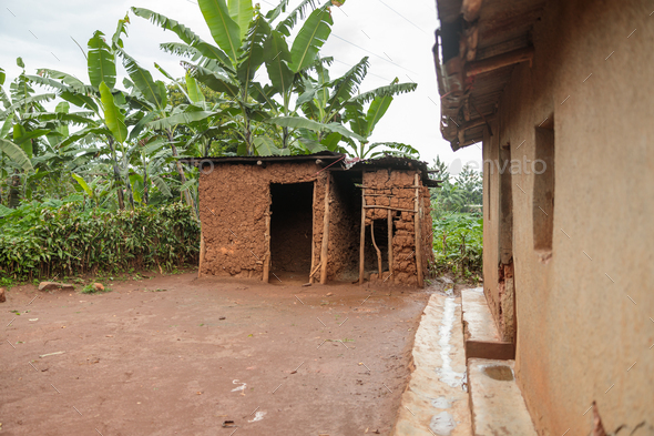 Old traditional house in Rwanda made of animals dung, clay and hay ...