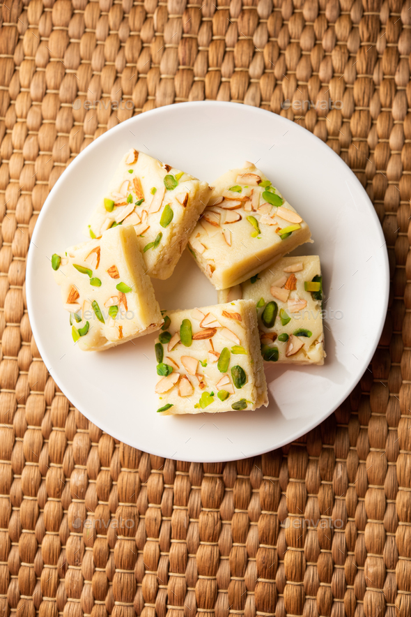 Milk powder barfi also known as Mava burfi, white Khoya burfi or Barfee ...
