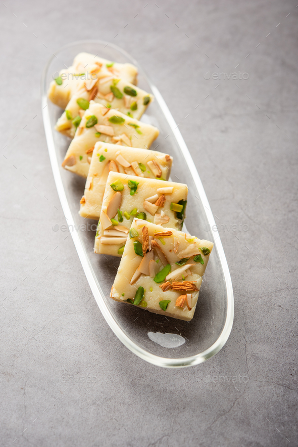 Milk powder barfi also known as Mava burfi, white Khoya burfi or Barfee ...