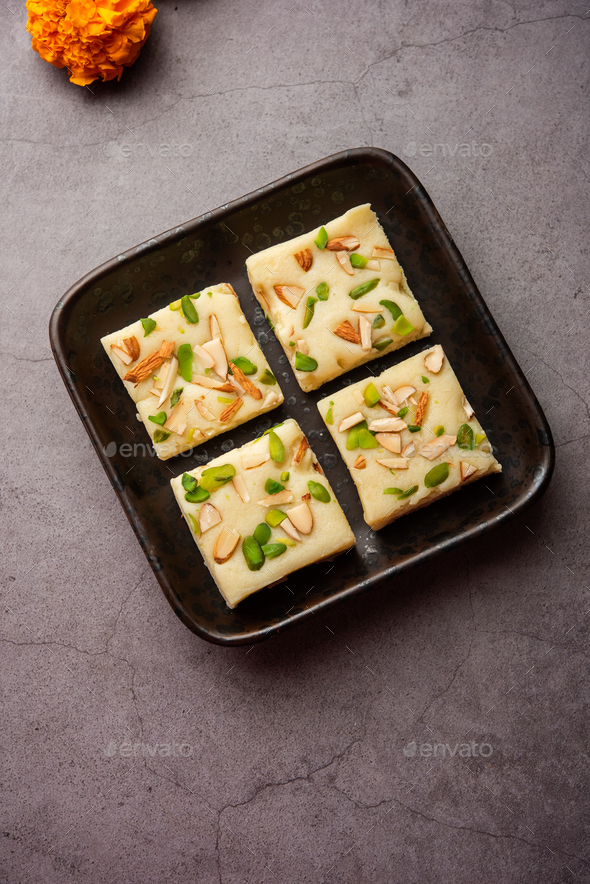 Milk powder barfi also known as Mava burfi, white Khoya burfi or Barfee ...