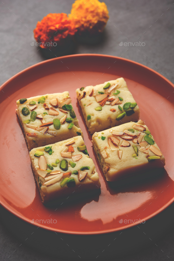 Milk powder barfi also known as Mava burfi, white Khoya burfi or Barfee ...