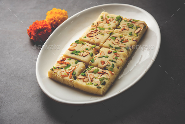 Milk powder barfi also known as Mava burfi, white Khoya burfi or Barfee ...