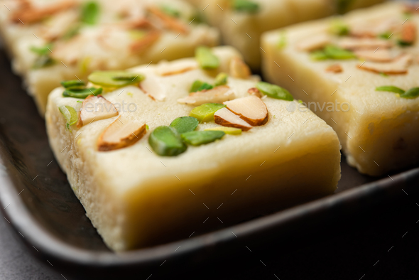 Milk powder barfi also known as Mava burfi, white Khoya burfi or Barfee ...