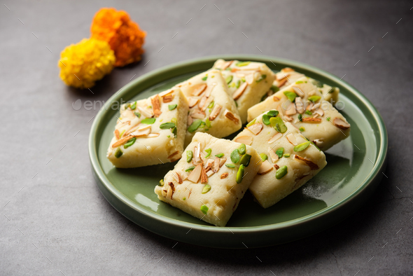 Milk powder barfi also known as Mava burfi, white Khoya burfi or Barfee ...