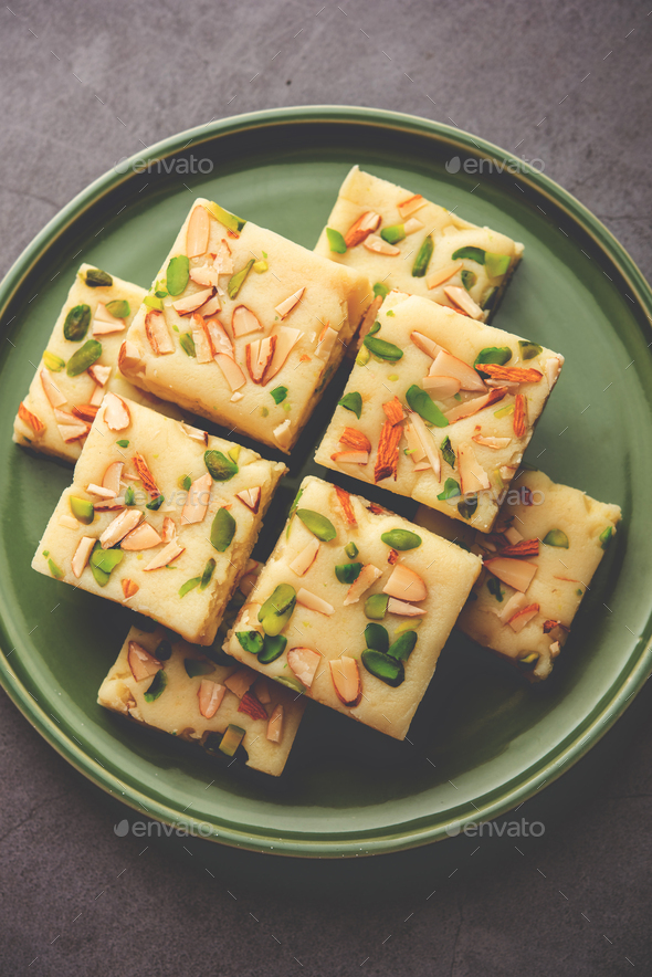 Milk powder barfi also known as Mava burfi, white Khoya burfi or Barfee ...