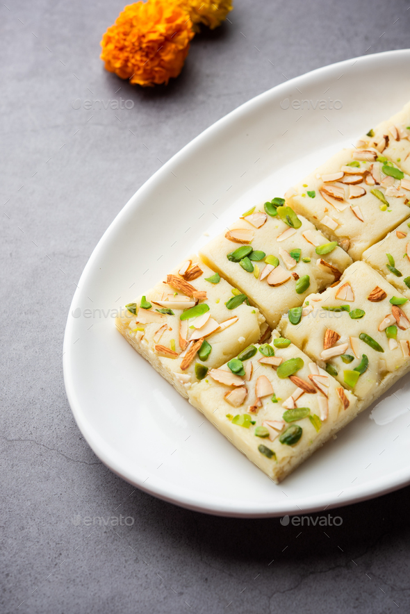 Milk powder barfi also known as Mava burfi, white Khoya burfi or Barfee ...