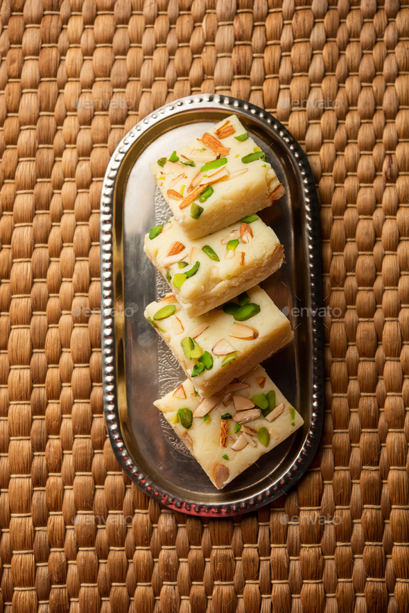 Milk powder barfi also known as Mava burfi, white Khoya burfi or Barfee ...