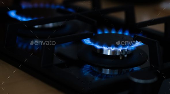 kitchen gas cooker with burning fire propane gas Stock Photo by melis82