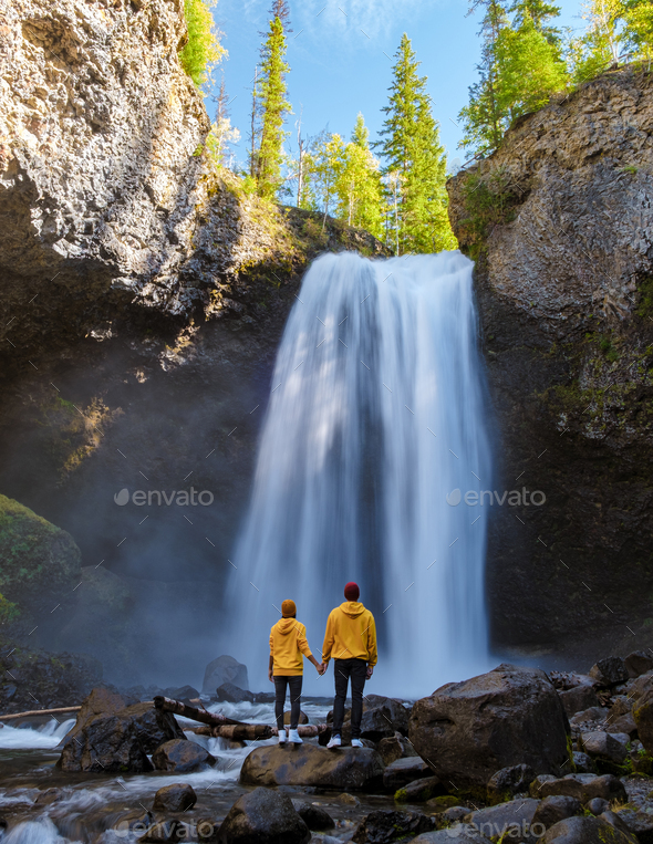 Moul Falls, the most famous waterfall in Wells Gray Provincial Park in ...