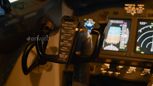 Airplane control panel with dashboard command and lever Stock Photo by ...