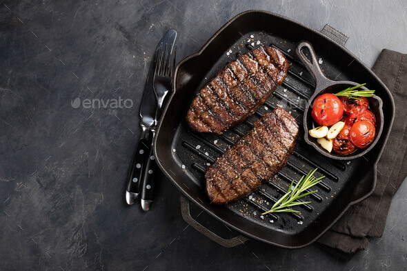 Closeup ready to eat steak Top Blade beef breeds of black Angus with ...