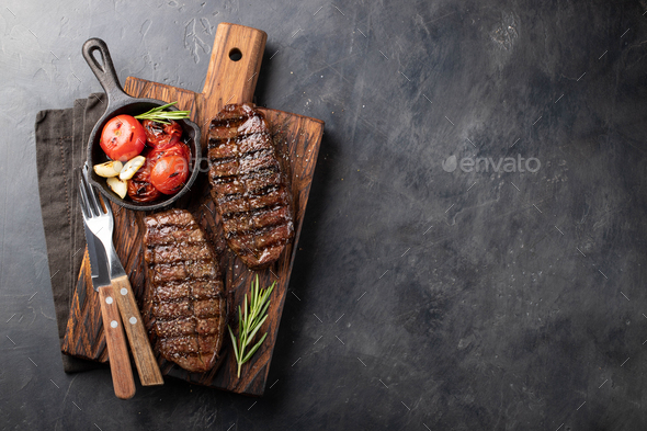 Closeup ready to eat steak Top Blade beef breeds of black Angus with ...