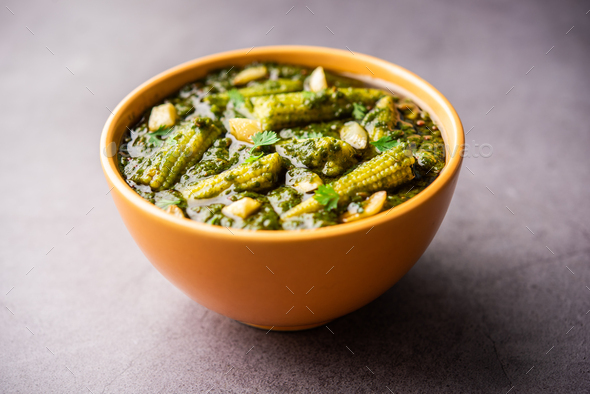 palak baby corn sabzi also known as spinach makai curry served with ...