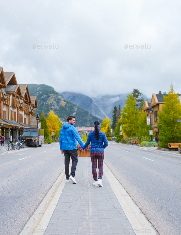 Banff village in Banff national park Canada Canadian rockies during ...