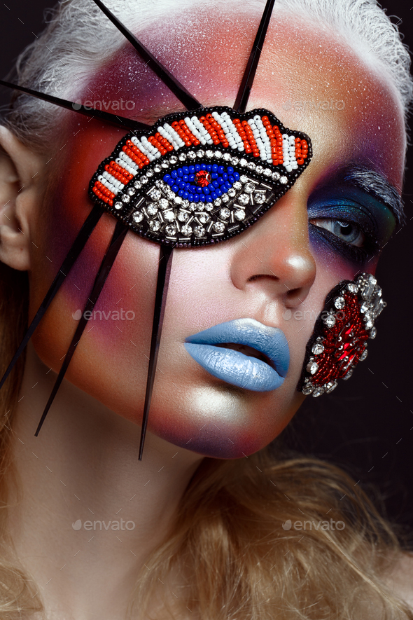 Beautiful girl with creative make-up in pop art style. Beauty face ...