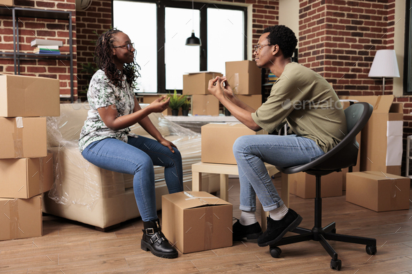 African american people fighting over house relocation Stock Photo by ...