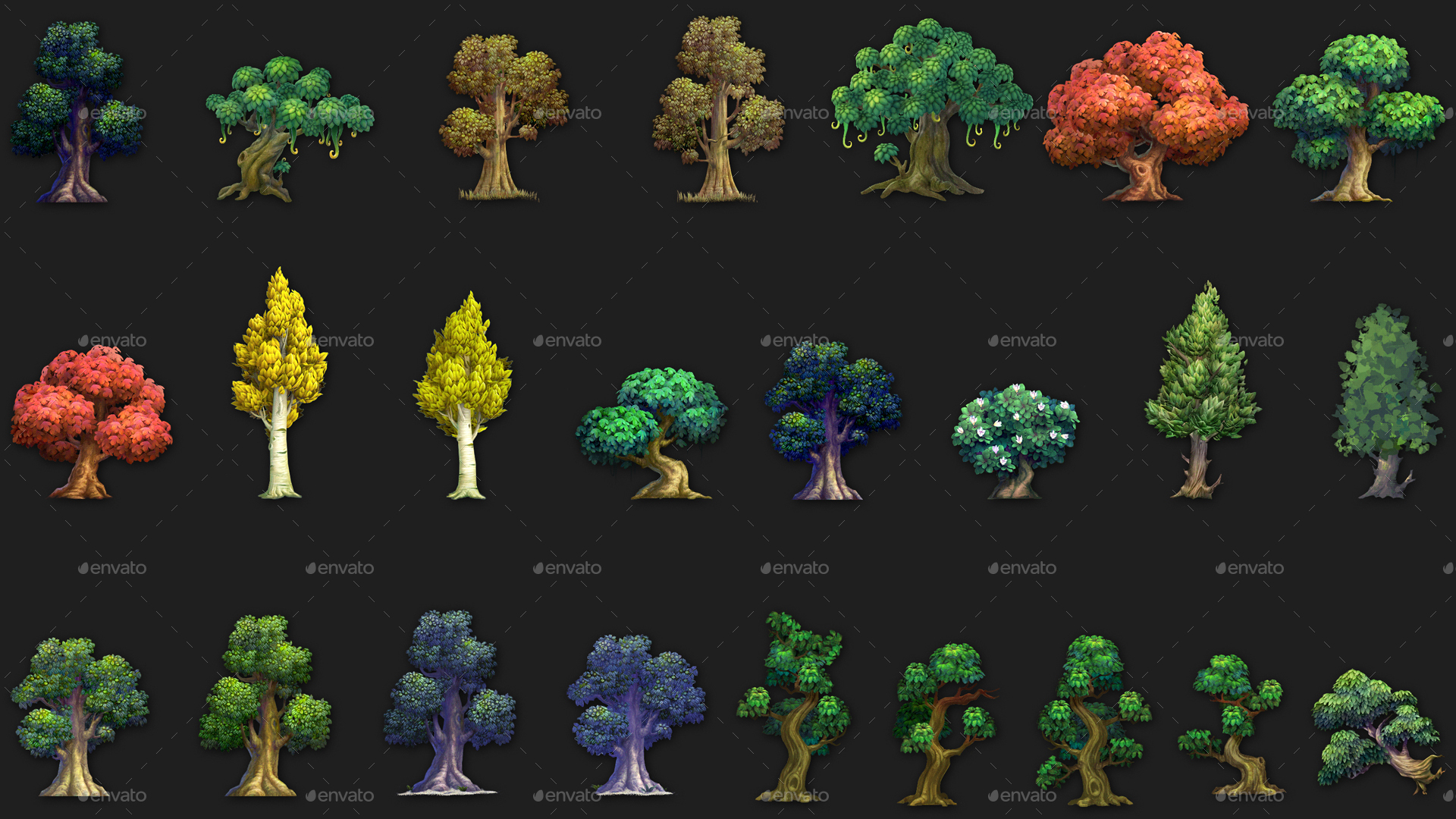 80 Fantasy Sci Fi Tree Plant Grass Flowers Game Assets, Game Assets