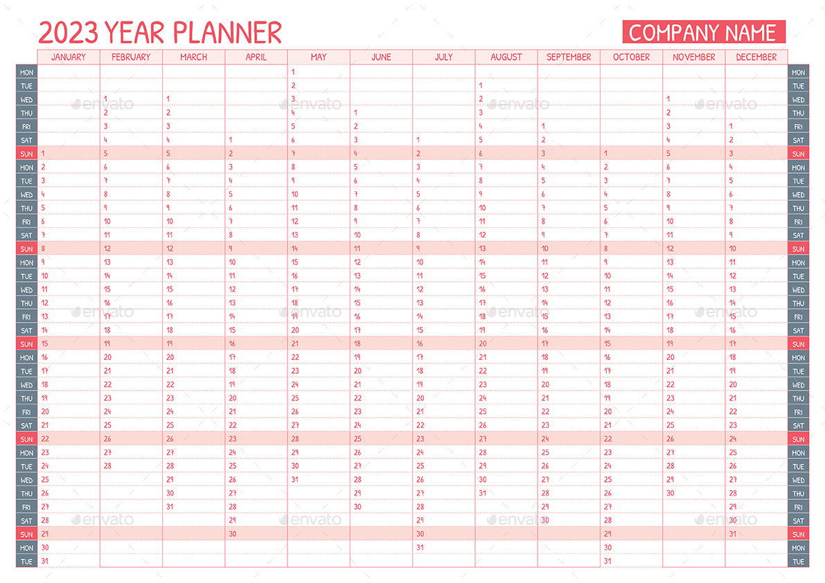 2024 Yearly Wall Planner, Print Templates | GraphicRiver
